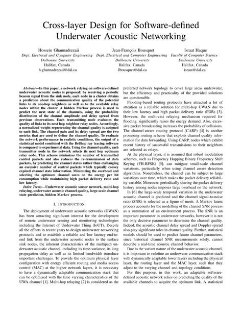 Pdf Cross Layer Design For Software Defined Underwater Acoustic Networking