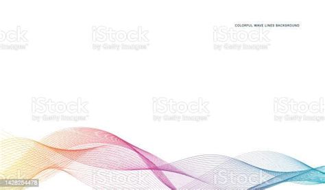 흰색 배경에 화려한 웨이브 라인 무지개 색상은 물결 모양의 선을 구부립니다 디자인 브로셔 웹 사이트 전단지 벡터 스톡 일러스트레이션을 위한 컬러 흐름파 파도 패턴에 대한