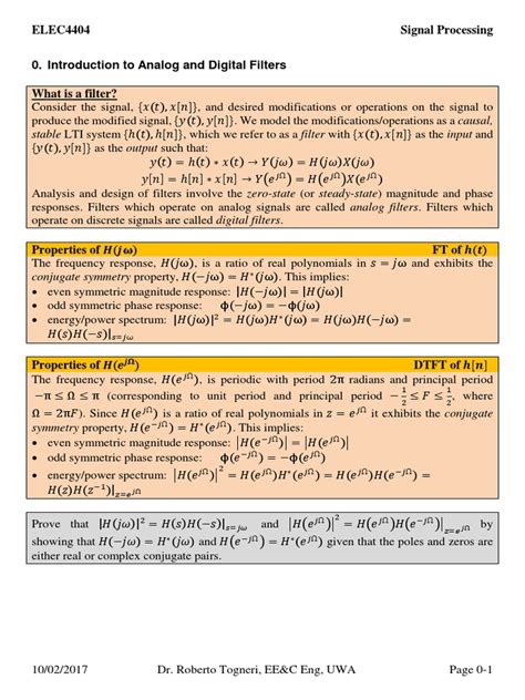 a course reader lecture notes pdf low pass filter signal processing