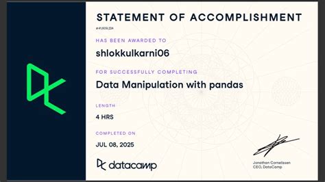 🧠 Just Completed The “data Manipulation With Pandas” Course By Datacamp Pratham Kulkarni