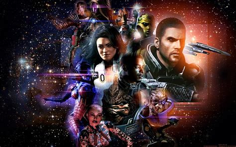 Humans And Aliens With Spaceships Digital Wallpaper Mass Effect Mass