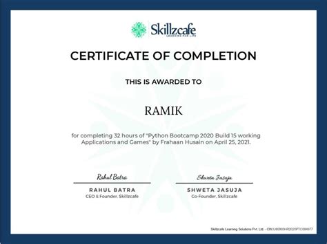 Completed Python Bootcamp On Skillzcafe Ramik Posted On The Topic Linkedin