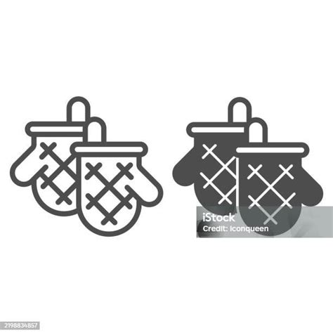 장갑 쌍 라인과 단색 아이콘 요리 컨셉 벡터 그래픽 흰색 배경에 부엌 장갑 기호 모바일 또는 웹 디자인을위한 윤곽선 스타일 아이콘 검은색에 대한 스톡 벡터 아트 및 기타