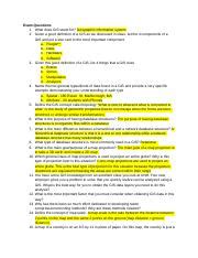 GIS Exam Questions Exam Questions 1 What Does GIS Stand For Geographic Information System 2