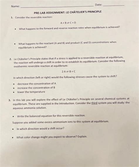 Solved Date Name Pre Lab Assignment Le ChÂteliers