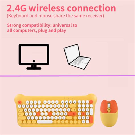 Fmxomd Colourful Retro Round Cap Wireless Keyboard And Mouse Set