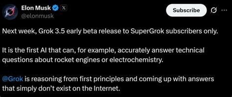 新訊 Grok 3 5 Beta 下週登場！馬斯克：第一個能答出「網路上不存在的答案」的 Ai Chatgpt板 Dcard