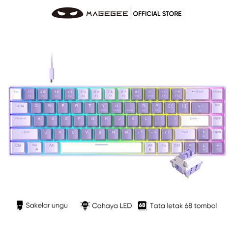 Jual MAGEGEE Keyboard Mechanical Gaming Wired 68 Keys RGB Lights White Elephant Switch Violet