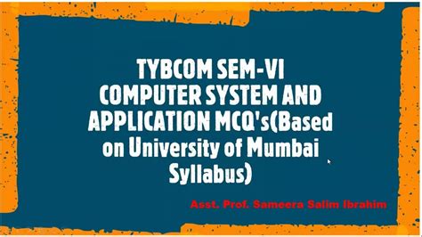 Tybcom Sem Vi Computer System And Application Mcq Youtube