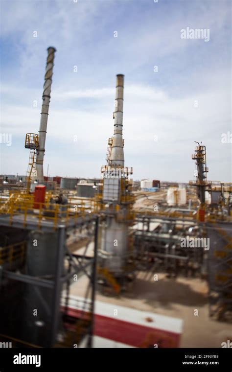Oil Refinery Plant In A Desert Refinery Column And Plant Chimney