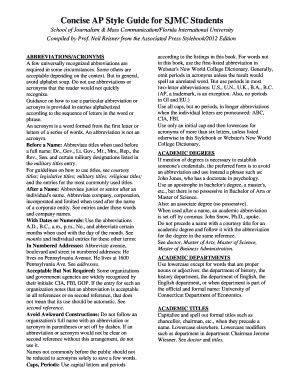 Fillable Online Concise AP Style Guide For SJMC Babes Neil Reisner S Place Fax Email Print