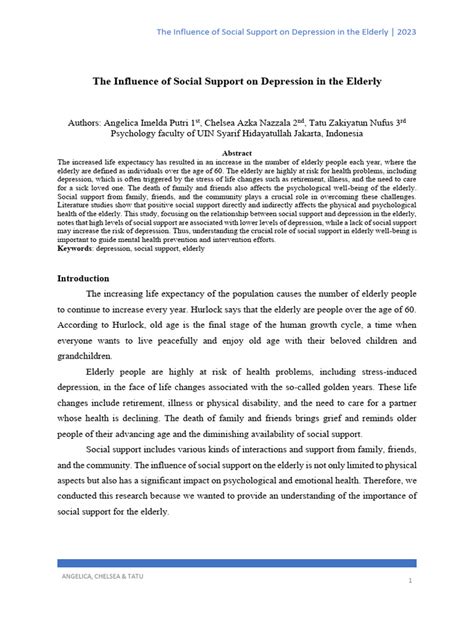 The Influence Of Social Support On Depression In The Elderly Pdf