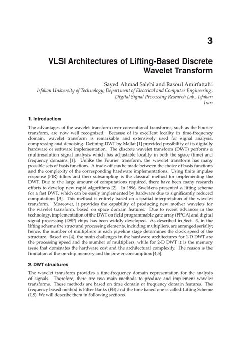 Pdf Vlsi Architectures Of Lifting Based Discrete Wavelet Transform