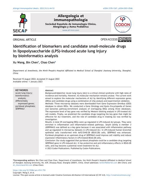 Pdf Identification Of Biomarkers And Candidate Small Molecule Drugs In Lipopolysaccharide Lps