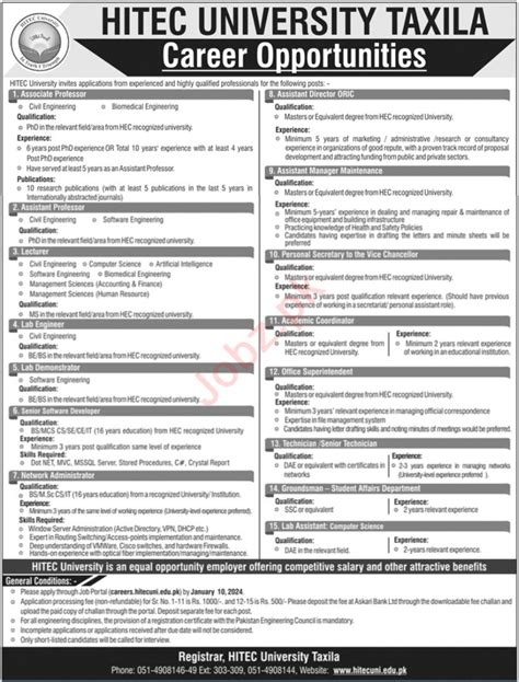 Hitec University Taxila Jobs 2024 2025 Job Advertisement Pakistan