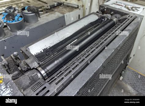 Black Print Ink Rollers At Offset Printing Machine Stock Photo Alamy