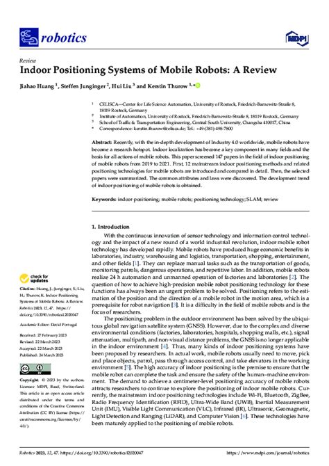Pdf Indoor Positioning Systems Of Mobile Robots A Review