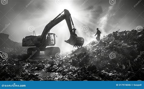 Excavator Handling Garbage Indoors Stock Illustration Illustration Of