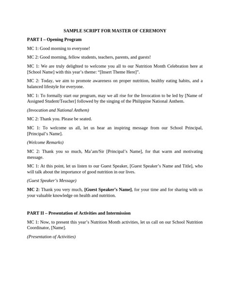 Sample Script For Master Of Ceremony Pdf