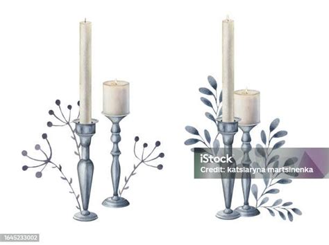 수채화 촛대 촛불 클립 아트입니다 흰색 배경에 그려진 고립된 그림 할로윈 테마 고딕 공포 마녀 불타기 이교도 요술 밀교를 주제로 인쇄 섬뜩한에 대한 스톡 벡터 아트 및 기타