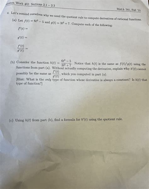 Solved Math 241 Fall 23 4 Lets Remind Ourselves Why We