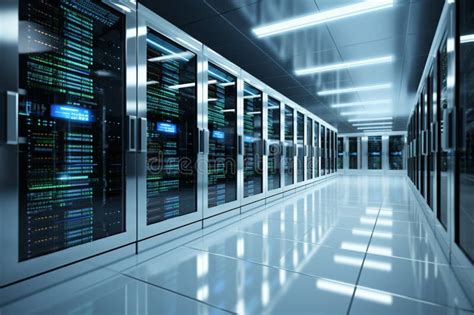 Computer Storage Systems In A White Server Room 3d Rendering Stock