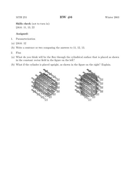 homework six questions vector calculus ii mth 255 docsity
