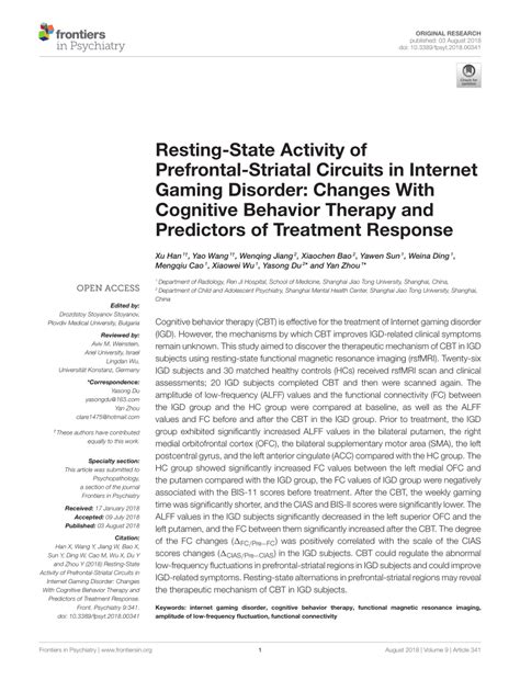 Pdf Resting State Activity Of Prefrontal Striatal Circuits In Internet Gaming Disorder