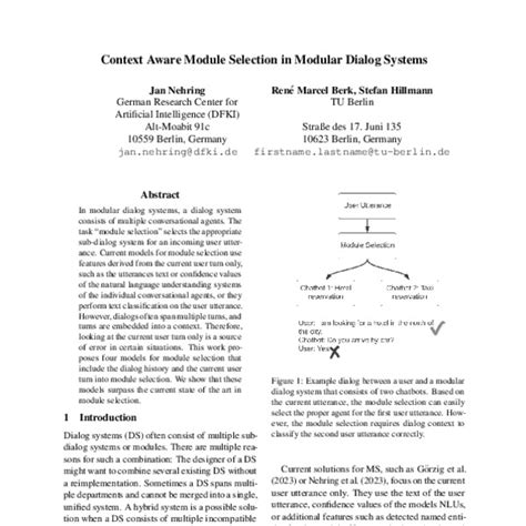 Context Aware Module Selection In Modular Dialog Systems Acl Anthology