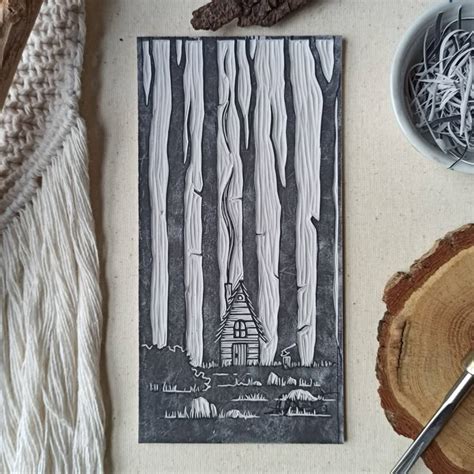 The Peace Of The Trees Ii Forest Linocut Artwork