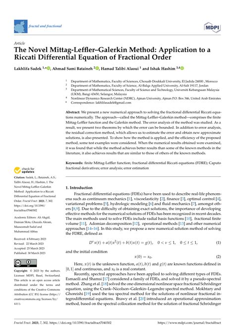 Pdf The Novel Mittag Lefflergalerkin Method Application To A