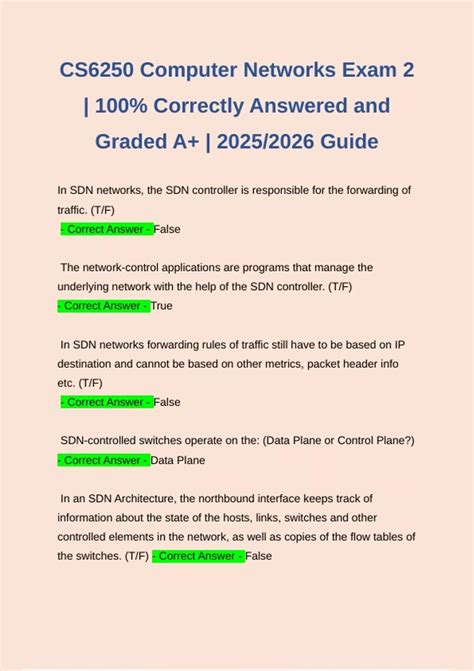 Cs6250 Computer Networks Exam 2 100 Correctly Answered And Graded A