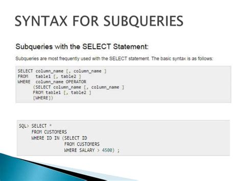 Nested Queries In Database Pptx