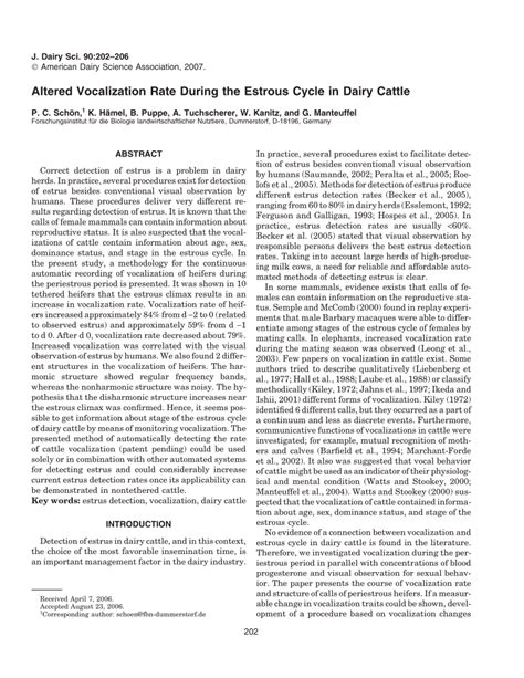 Pdf Altered Vocalization Rate During The Estrous Cycle In Dairy Cattle