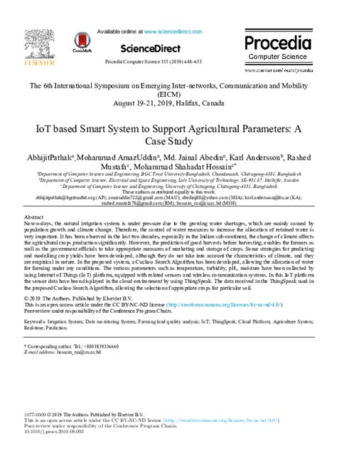 pdf iot based smart system to support agricultural parameters a case