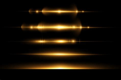 골드 수평 렌즈 플레어 팩 레이저 광선 수평 광선 글로우 투명 벡터 라이트 효과 세트 폭발 광택 불꽃 태양 플레어 금색에 대한 스톡 벡터 아트 및 기타 이미지 Istock