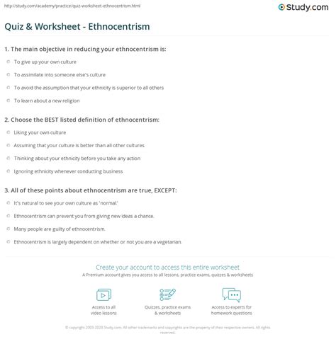 Quiz And Worksheet Ethnocentrism