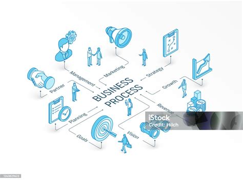 비즈니스 프로세스 등대 개념 연결된 라인 3d 아이콘입니다 통합 인포그래픽 설계 시스템 전략 모델 관리 시장 파트너 기호 등측투영법에 대한 스톡 벡터 아트 및 기타 이미지