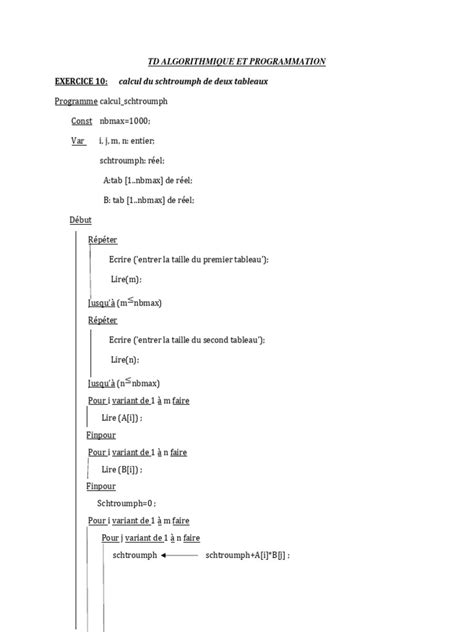 Td Algorithmique Et Programmation Pdf