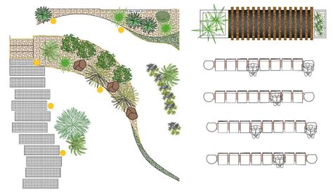 Garden Landscape Blocks With Benches Dwg File