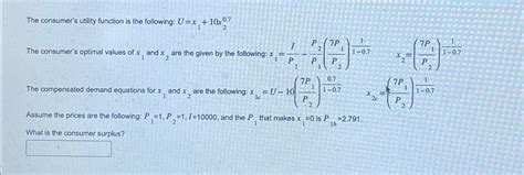 the consumer s utility function is the following