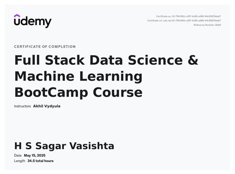 Udemy Course Completion Certificate H S Sagar Vasishta