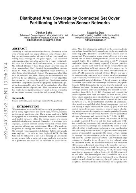 Pdf Distributed Area Coverage By Connected Set Cover Partitioning In Wireless Sensor Networks