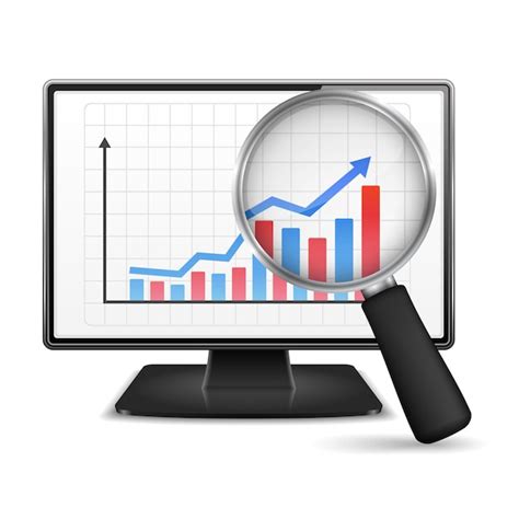 premium vector magnifying glass showing rising bar graph with arrow