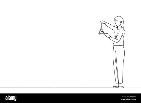 Single Continuous Line Drawing Female Musician Playing Musical Triangle