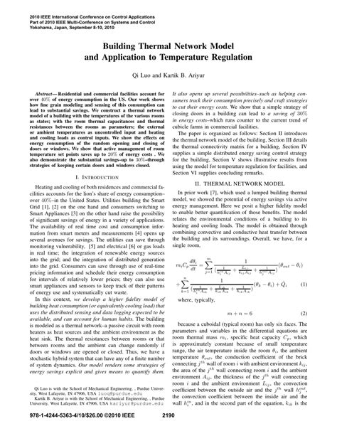 Pdf Building Thermal Network Model And Application To Temperature Regulation