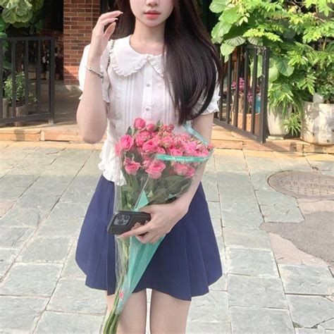 린다걸 코디세트프릴 퍼프 블라우스플리츠 A라인 미니스커트 세트 셋업룩 데이트룩 코디룩