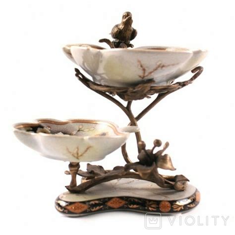 Двухярусная вазочка с птицей на верху Фарфор Бронза Новая Франция 110428698 купить на Violity