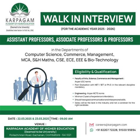 Karpagam Academy Of Higher Education Coimbatore Walk In Interview