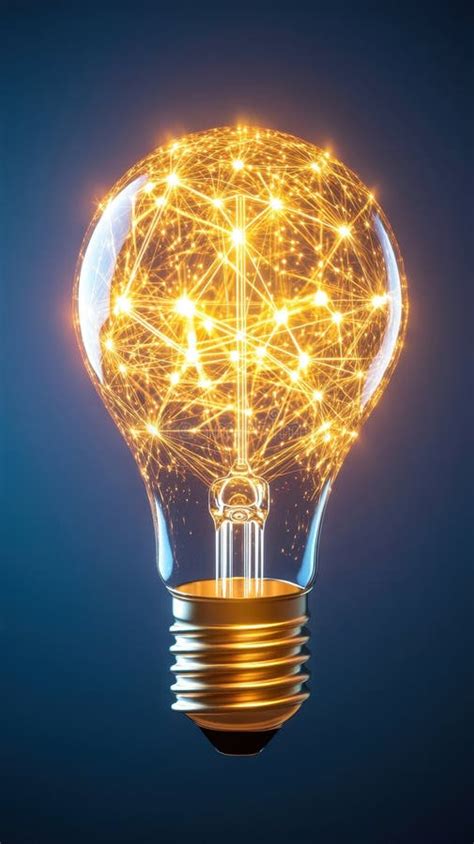 Creative Light Bulb With Glowing Interconnected Network Of Golden Lines And Points As A Symbol